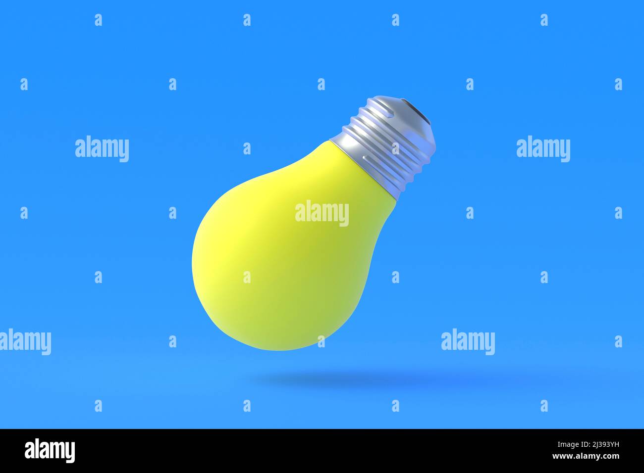 Inverted yellow light bulb on blue background. Concept of a bad idea ...