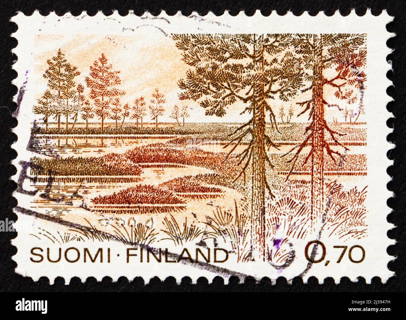 FINLAND - CIRCA 1981: a stamp printed in the Finland shows Kauhaneva ...