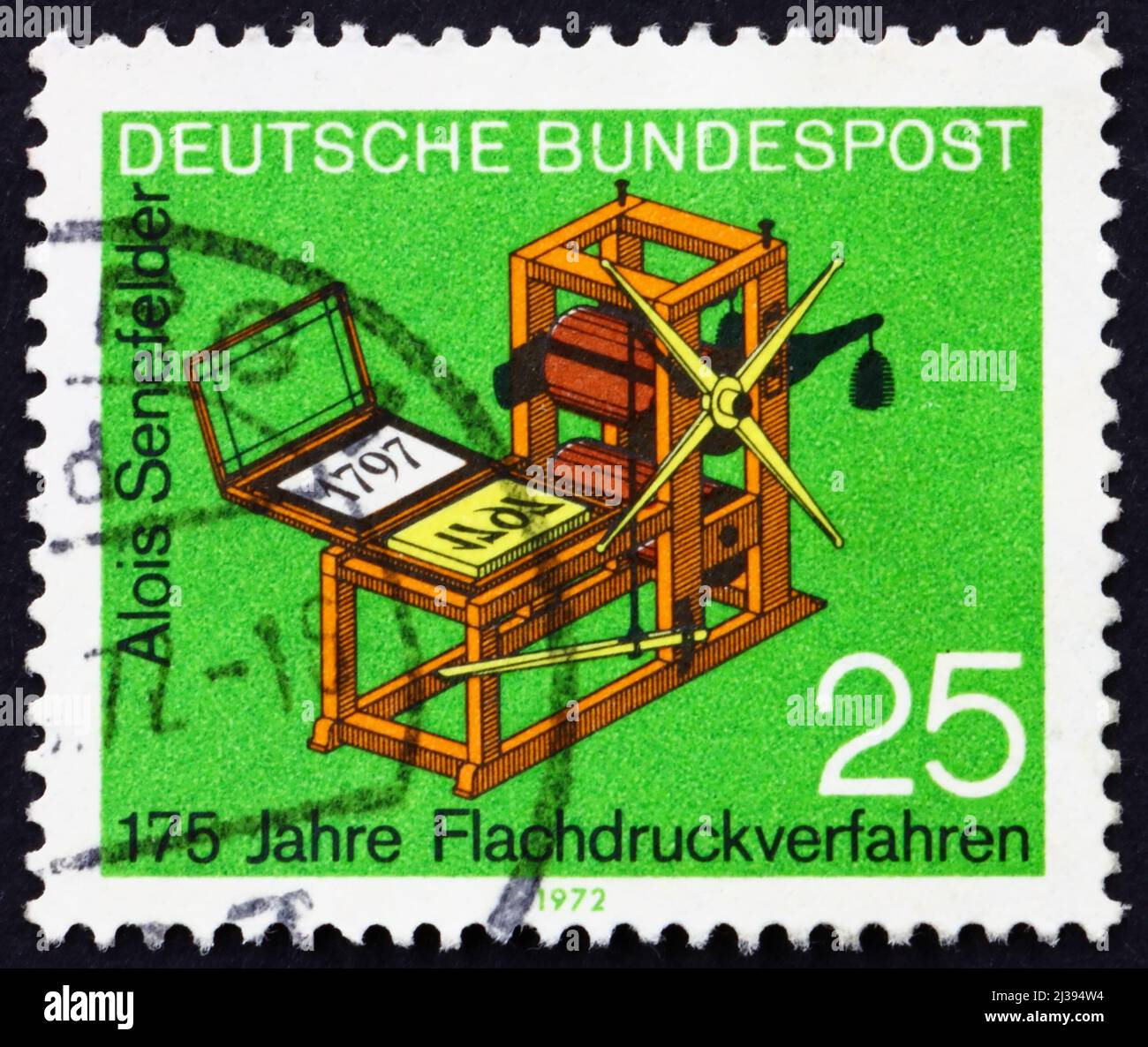 GERMANY - CIRCA 1972: a stamp printed in the Germany shows Senefelder's ...