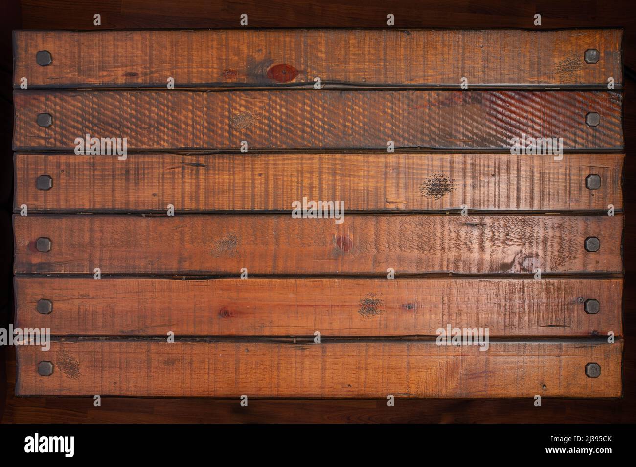 Rough old wood plank table top background top down view Stock Photo - Alamy