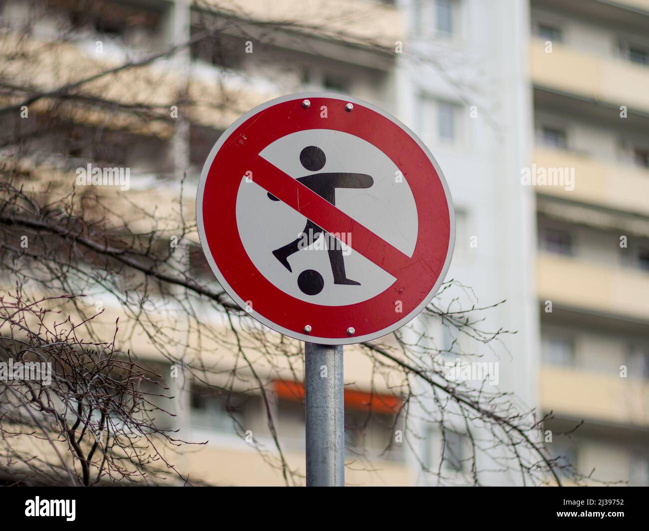 No ball games allowed sign in a residential neighborhood. Restriction ...