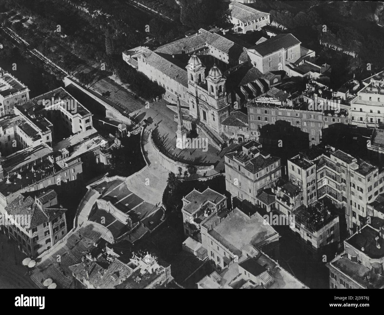 The Trinita dei Monte and the Spanish Steps. Behind the church is the ...