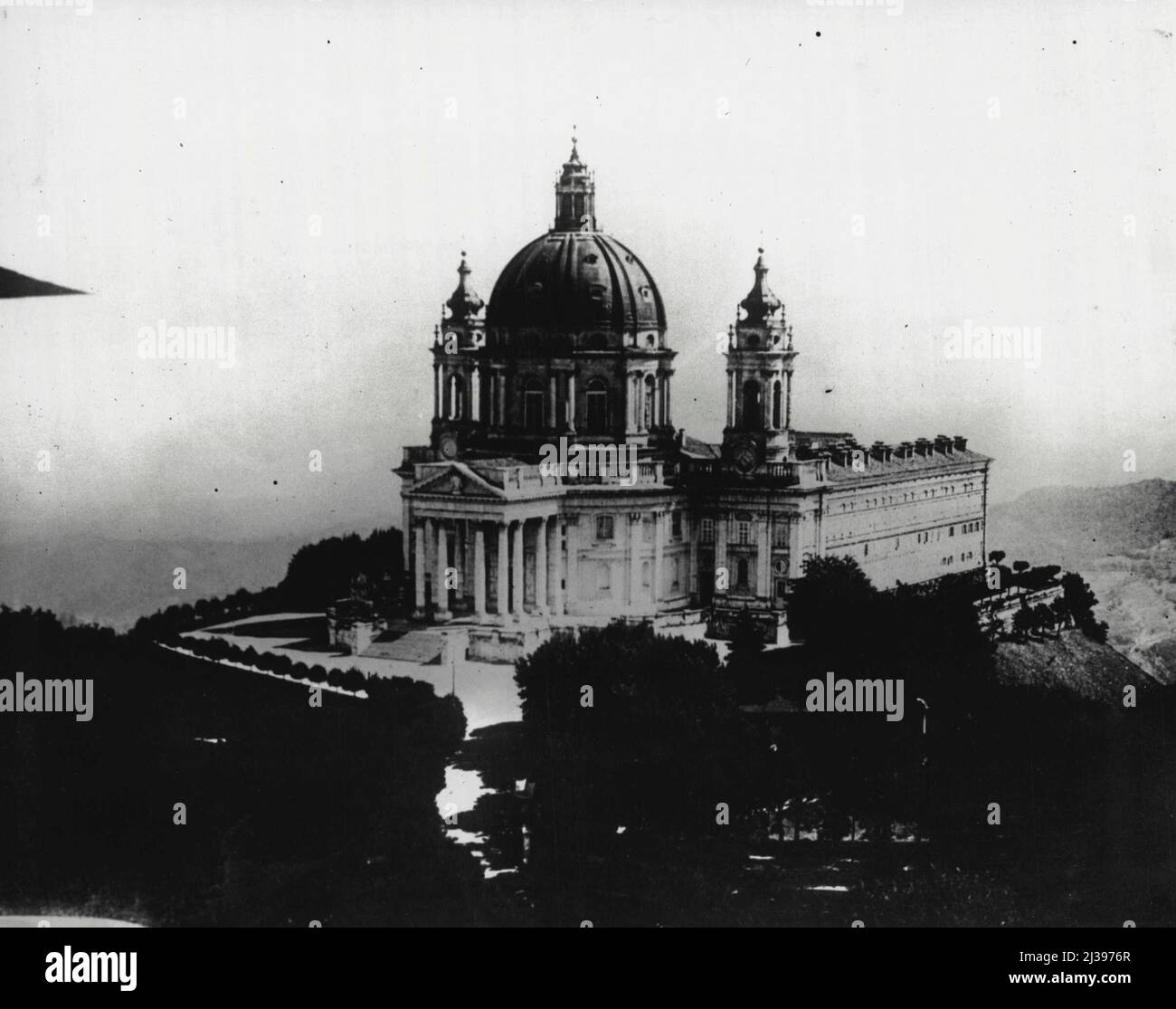 An aerial photograph of the Basilica di Superga, which crowns a hill ...
