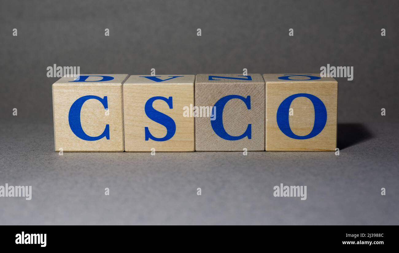 January 19, 2022. New York, USA. Stock Ticker symbol of Cisco Systems ...