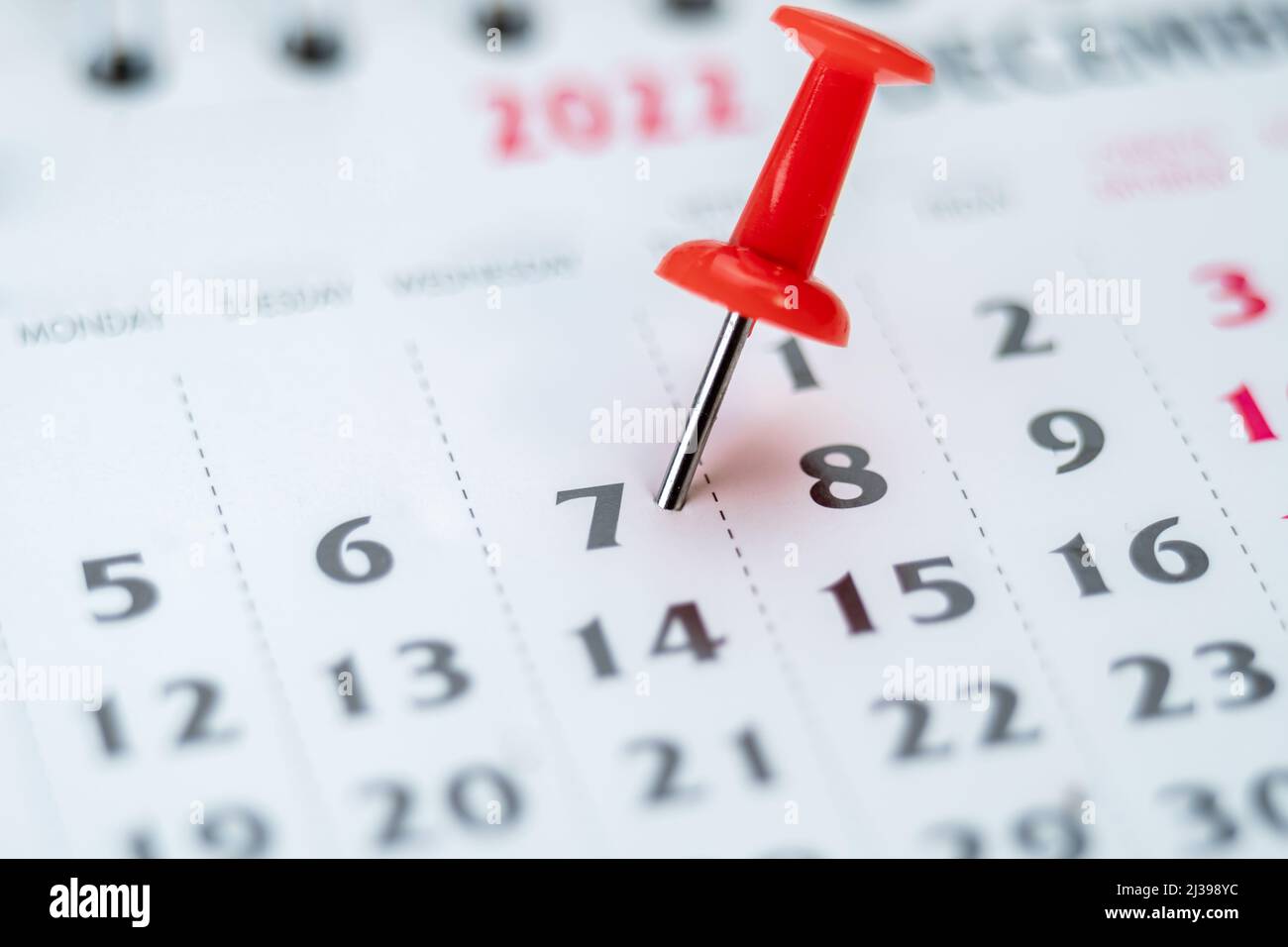 Red Push Pin On Calendar 7th Day Of The Month Mark The Event Day With
