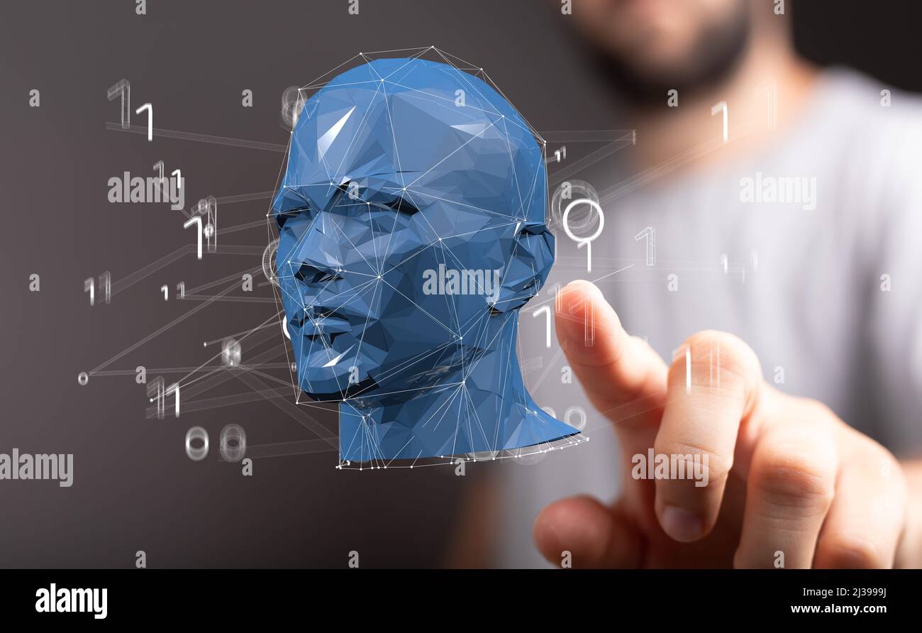 An illustration of human head near a finger Stock Photo - Alamy
