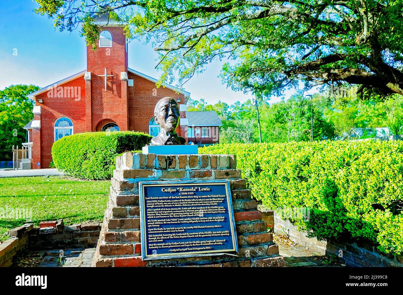 A bust of Cudjoe Kazoola Lewis, the last known survivor of the slave ...