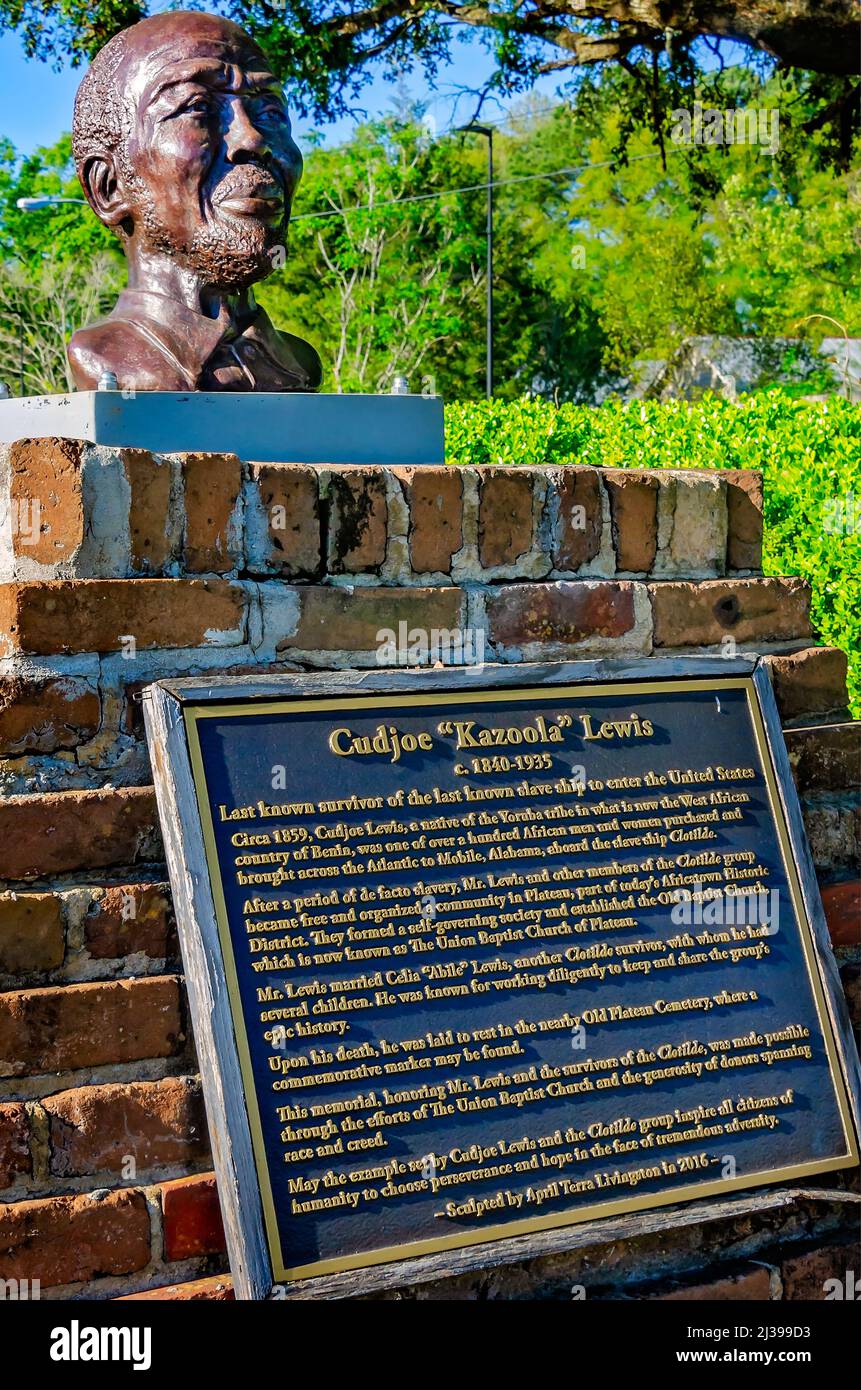 A bust of Cudjoe Kazoola Lewis, the last known survivor of the slave ...