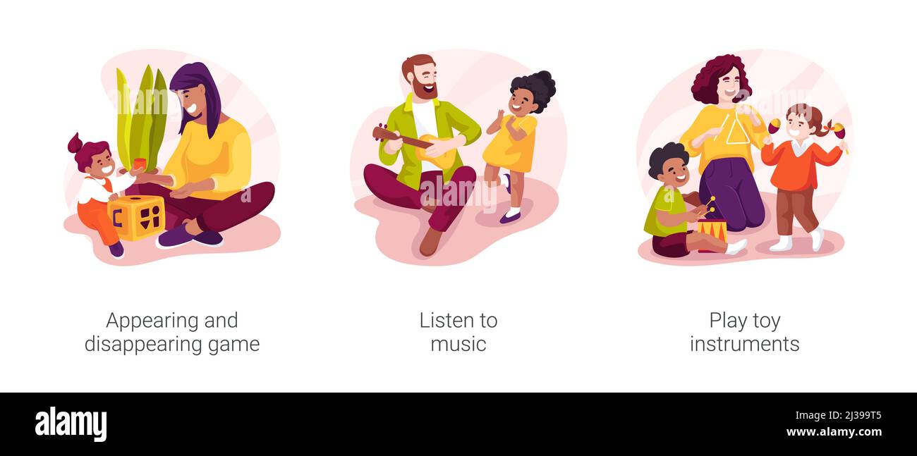 Infants cognitive development isolated cartoon vector illustration set ...