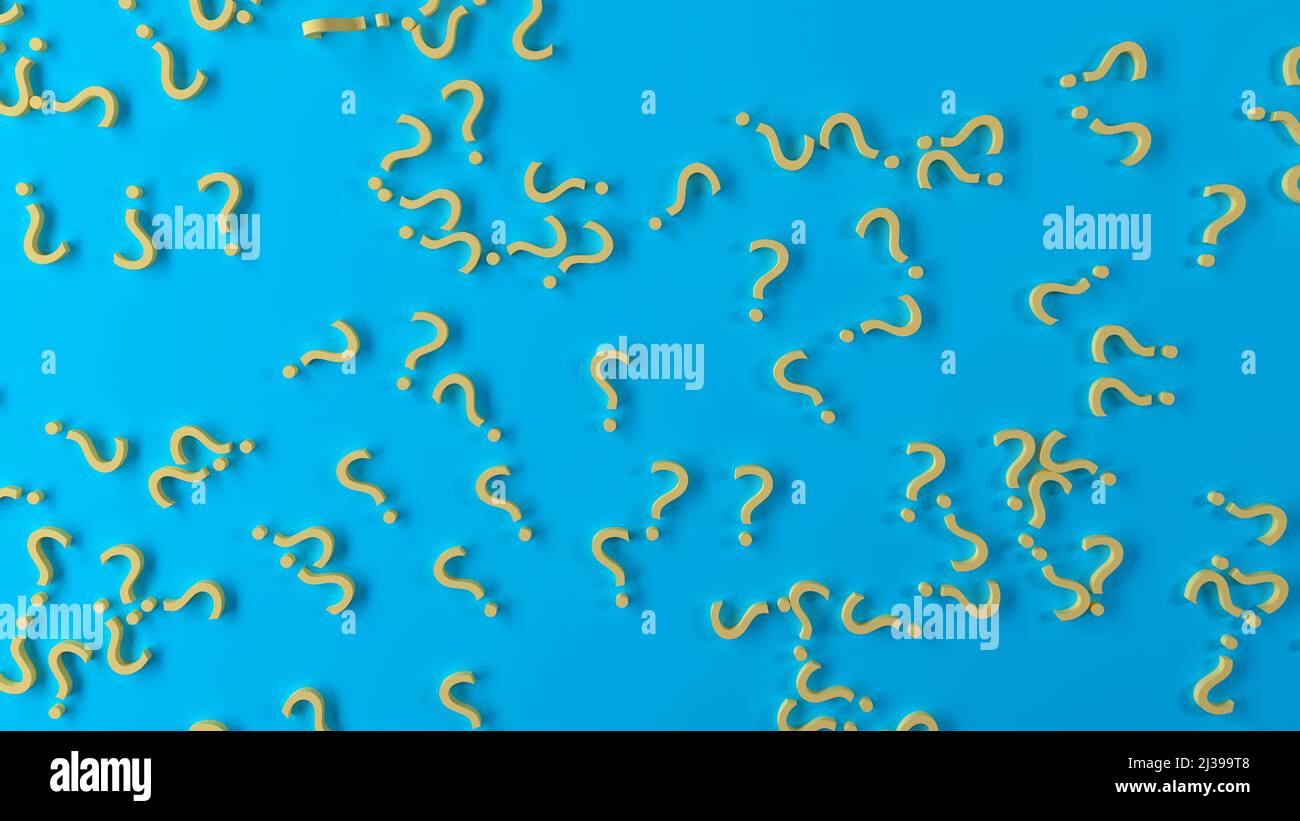 A texture of a asymmetrically lined question marks on a light blue ...