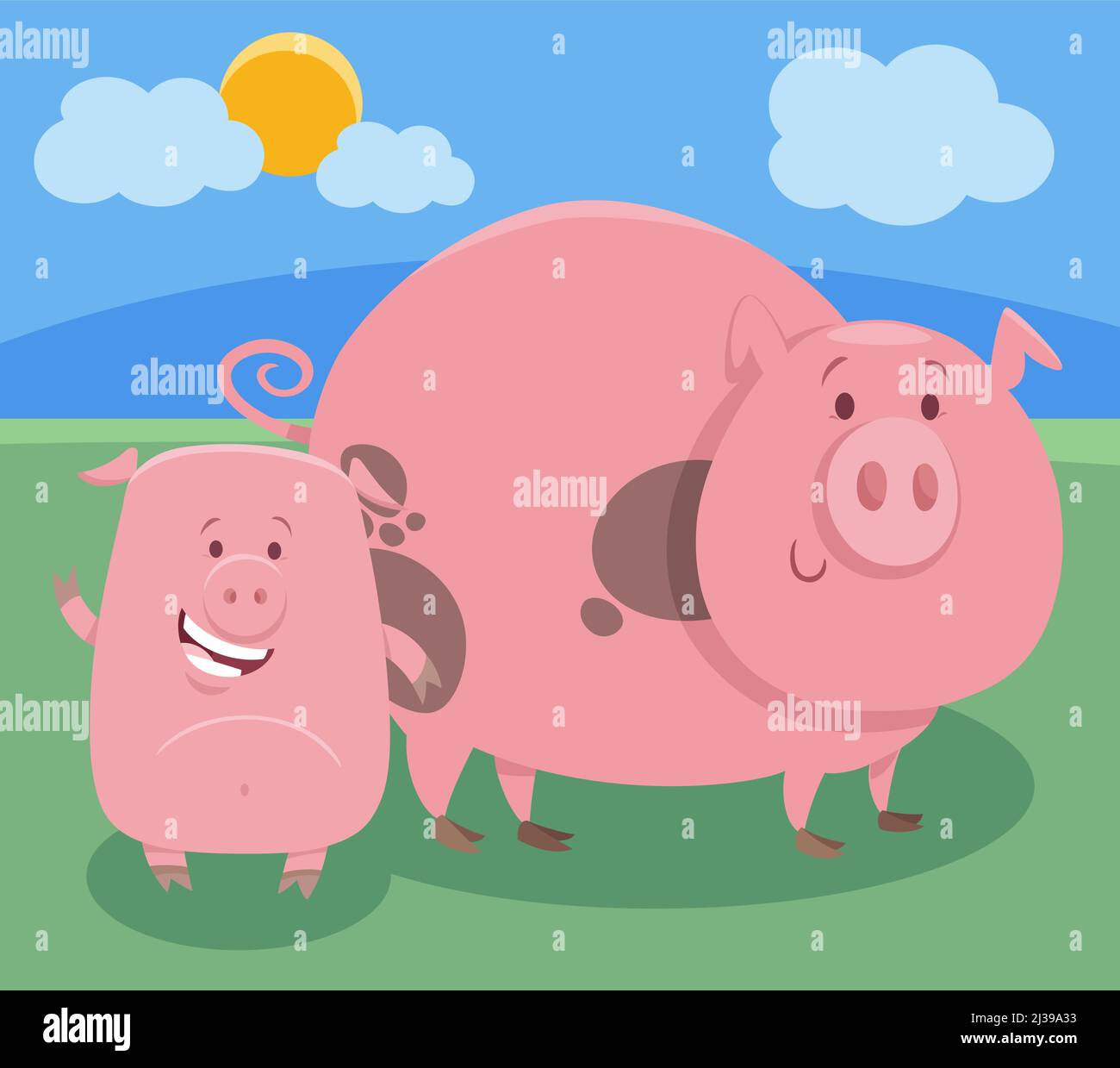 Cartoon illustration of pig farm animal character with cute little ...