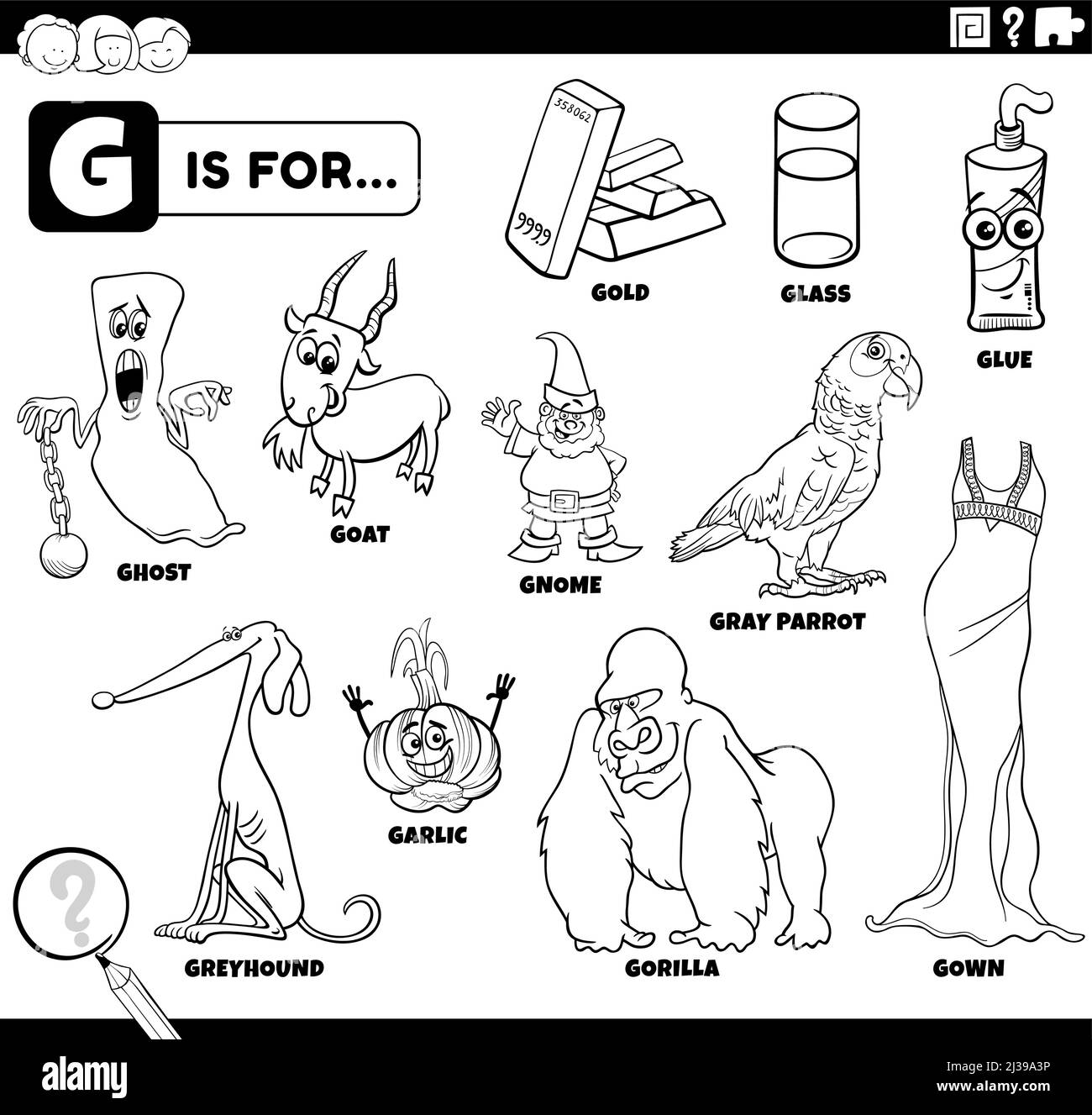 Black and white educational cartoon illustration for children with ...