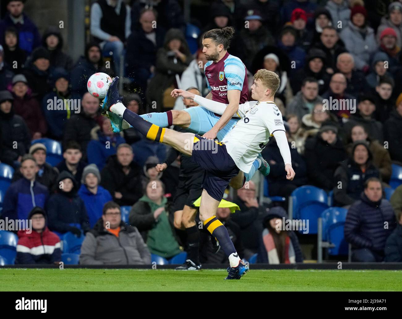 Burnley, England, 6th April 2022. Jay Rodriguez of Burnley challenged ...