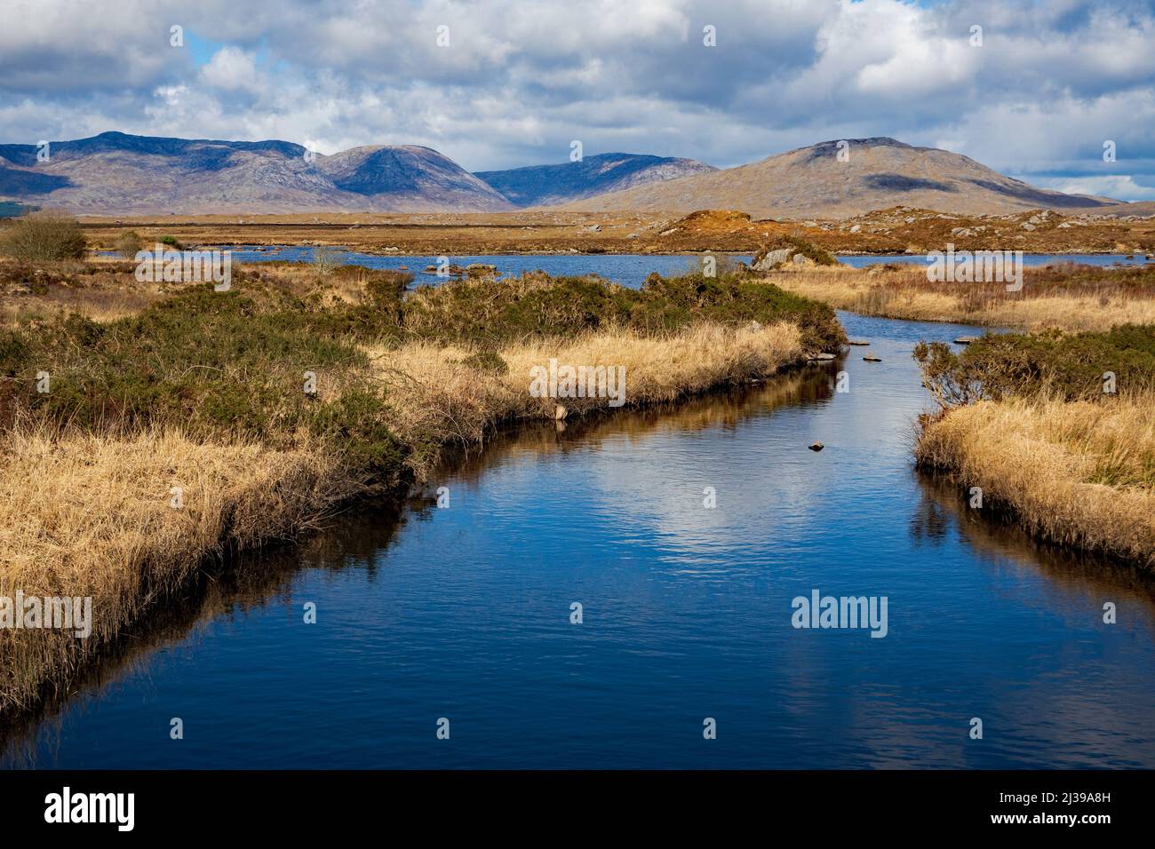 Connemara landscape with part of the Twelve Bens Mountains on the ...