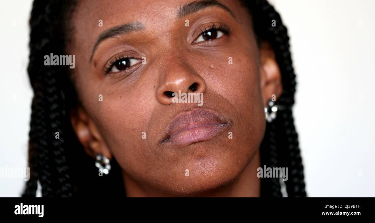 Serious African american black woman portrait staring camera, close-up ...