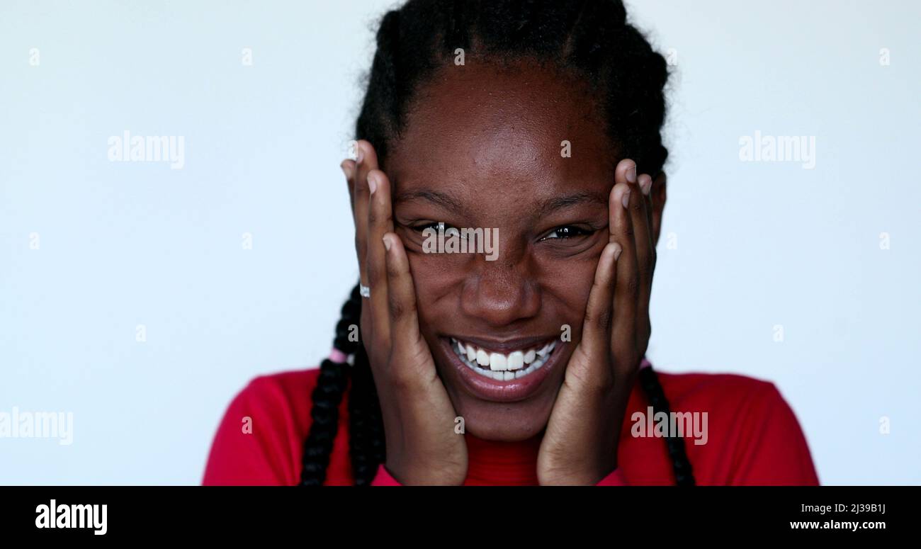 Sad Anxious black teen african girl portrait face, emotional reaction ...