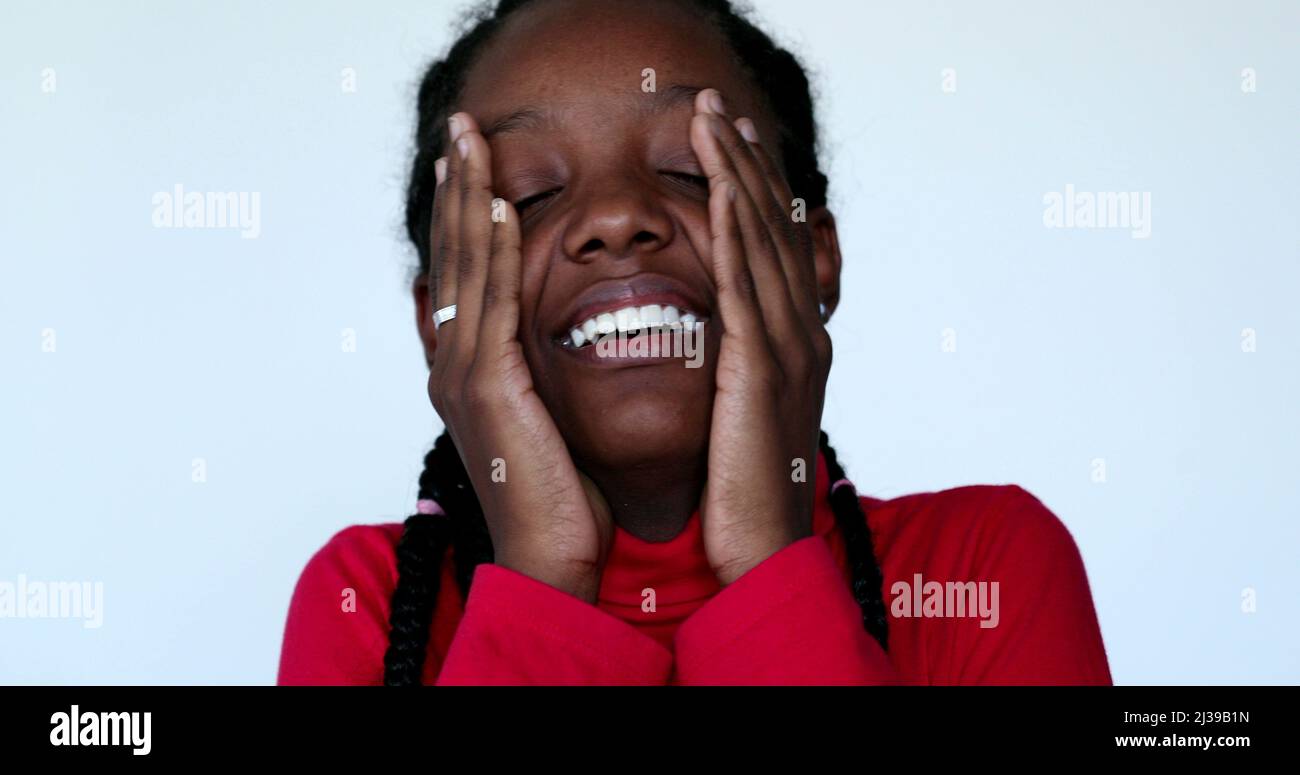 Sad Anxious black teen african girl portrait face, emotional reaction ...