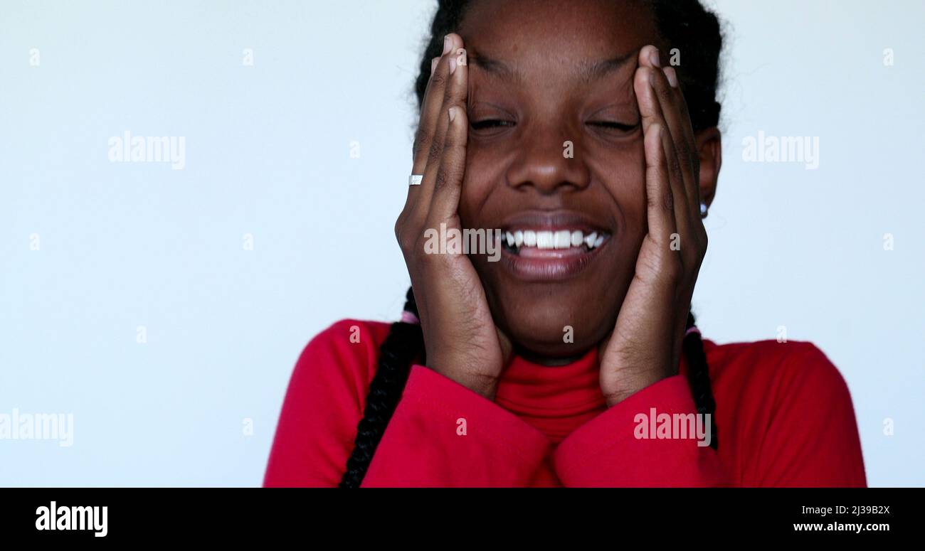 Sad Anxious black teen african girl portrait face, emotional reaction ...