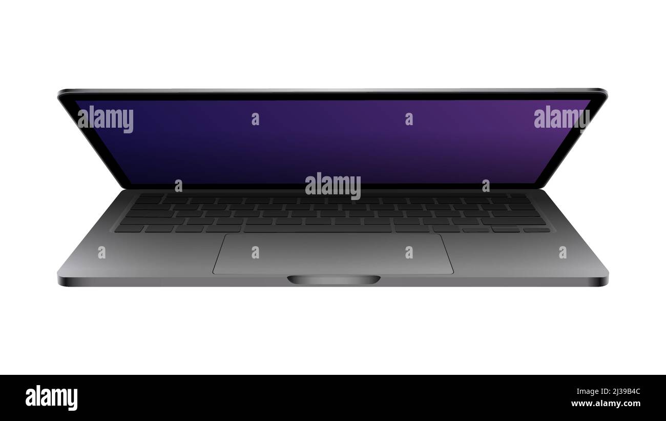 Isolated partially closed laptop. New Computer 2020. Realistic Cutout ...