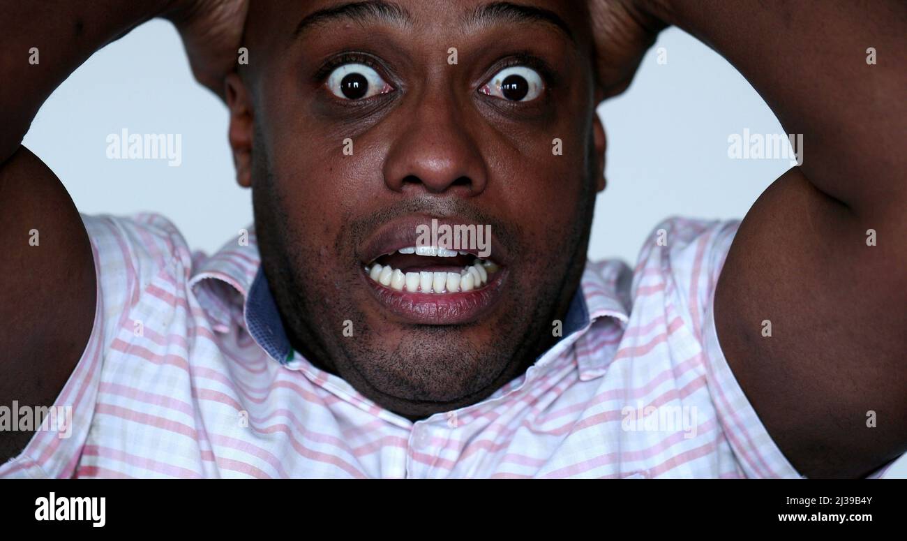 Stressed out African man reaction. Frustrated black guy emotion Stock ...