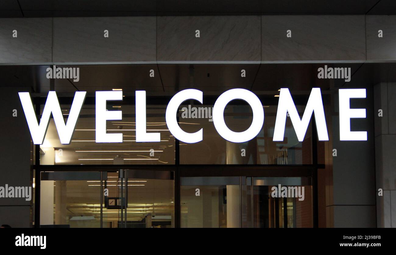 The WELCOME signage at Brentwood Mall, Burnaby Stock Photo - Alamy