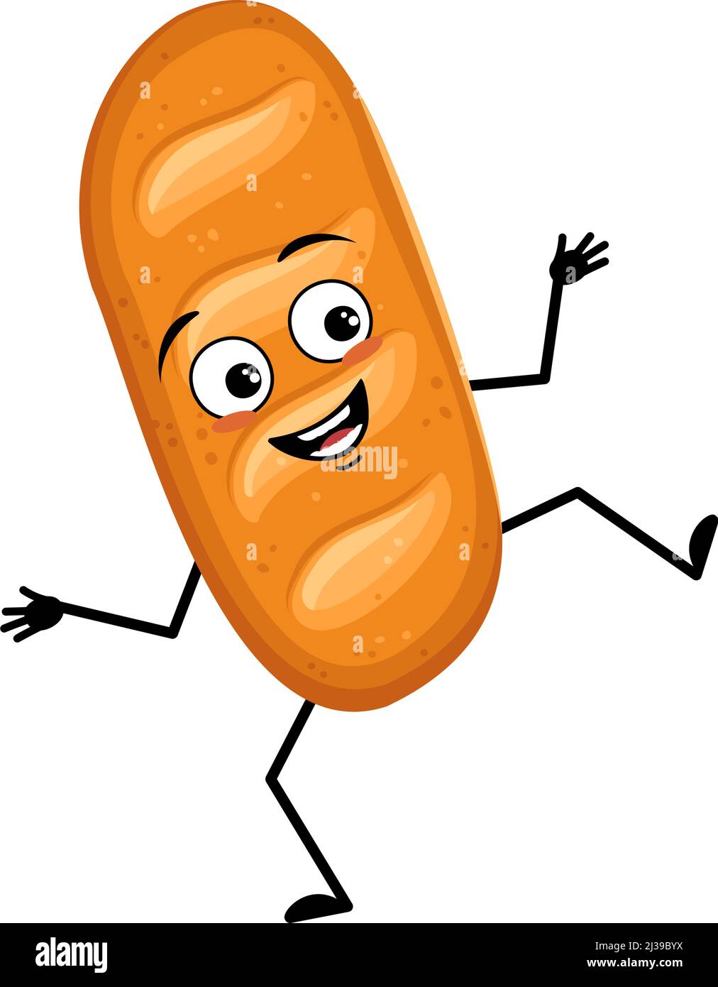 Cute loaf of bread character with joyful emotions, happy face, smile ...