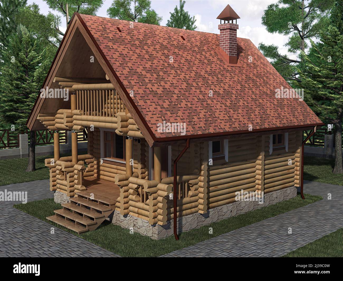 3d illustration of the concept of a two-story small holiday cottage. 3d ...