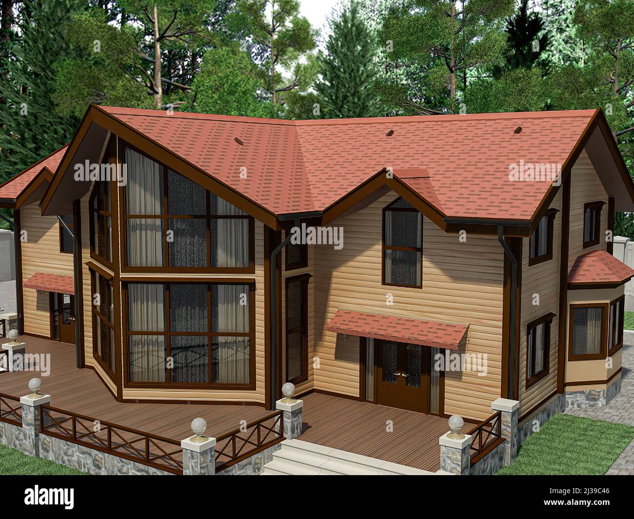 3d render of an architectural project of a private country house in the ...