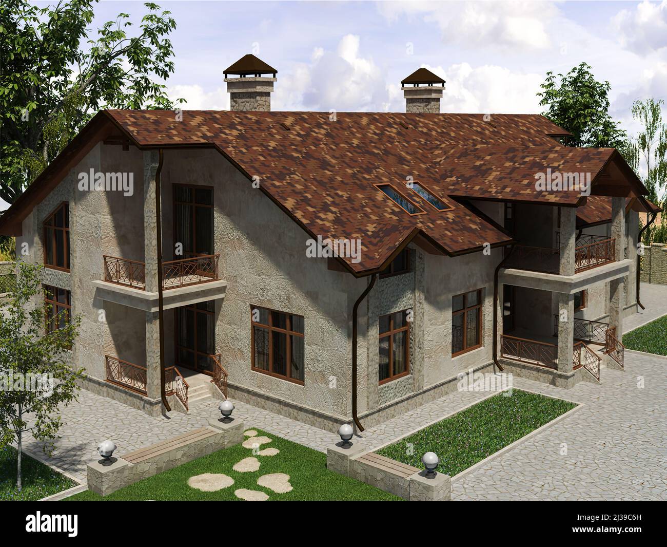 3d illustration of the concept of a two-story club-type house. 3d ...