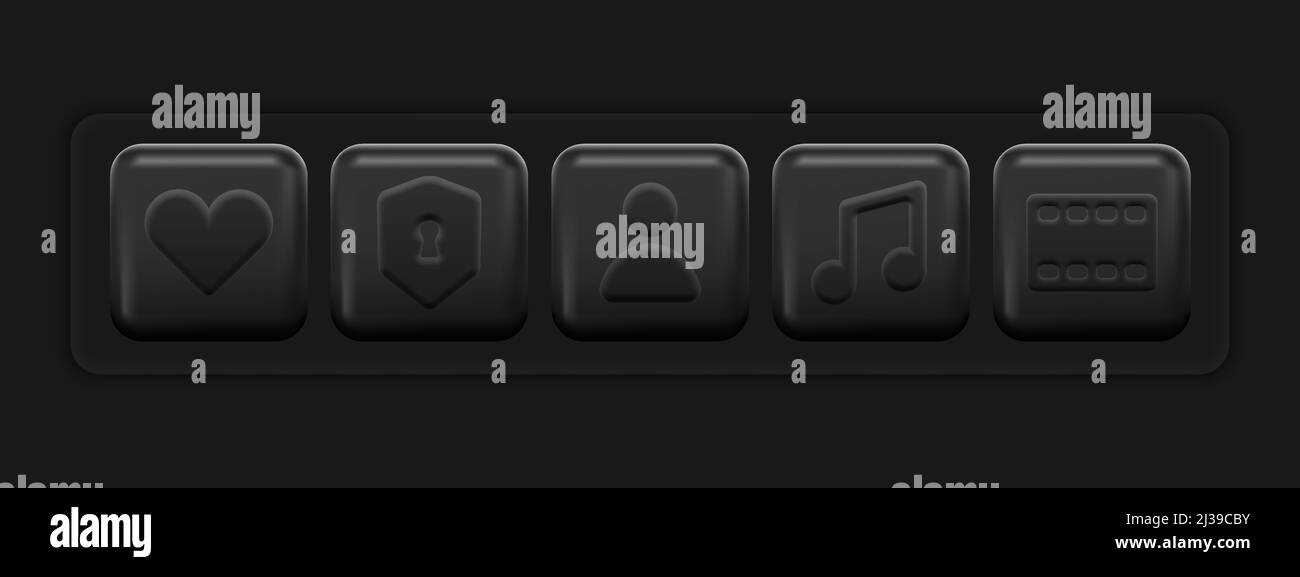 3d Icons Mini Black Set. Mobile Phone App Buttons. Vector illustration ...