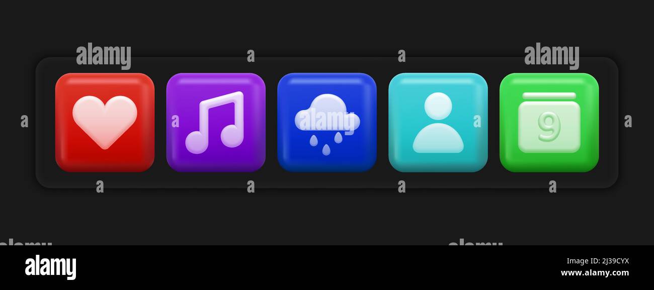 Basic 3d Icons Set. Colorful Ui Apps Buttons. Vector illustration Stock ...