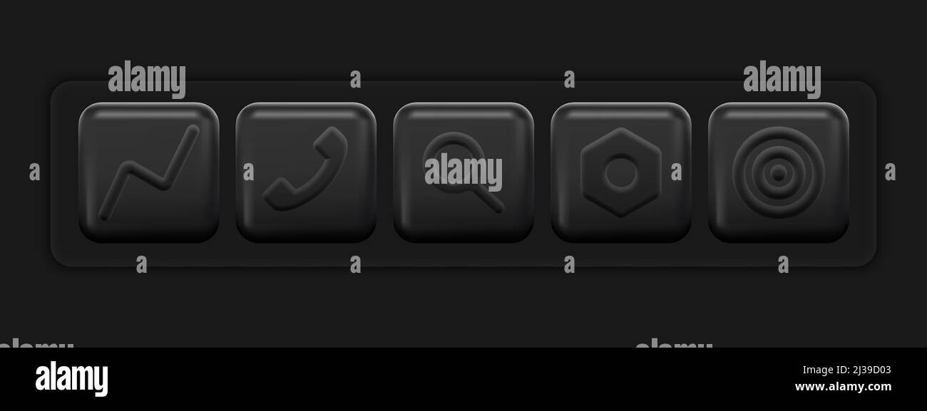 3d Icons Black Set. Basic Mobile Phone App Buttons. Vector illustration ...