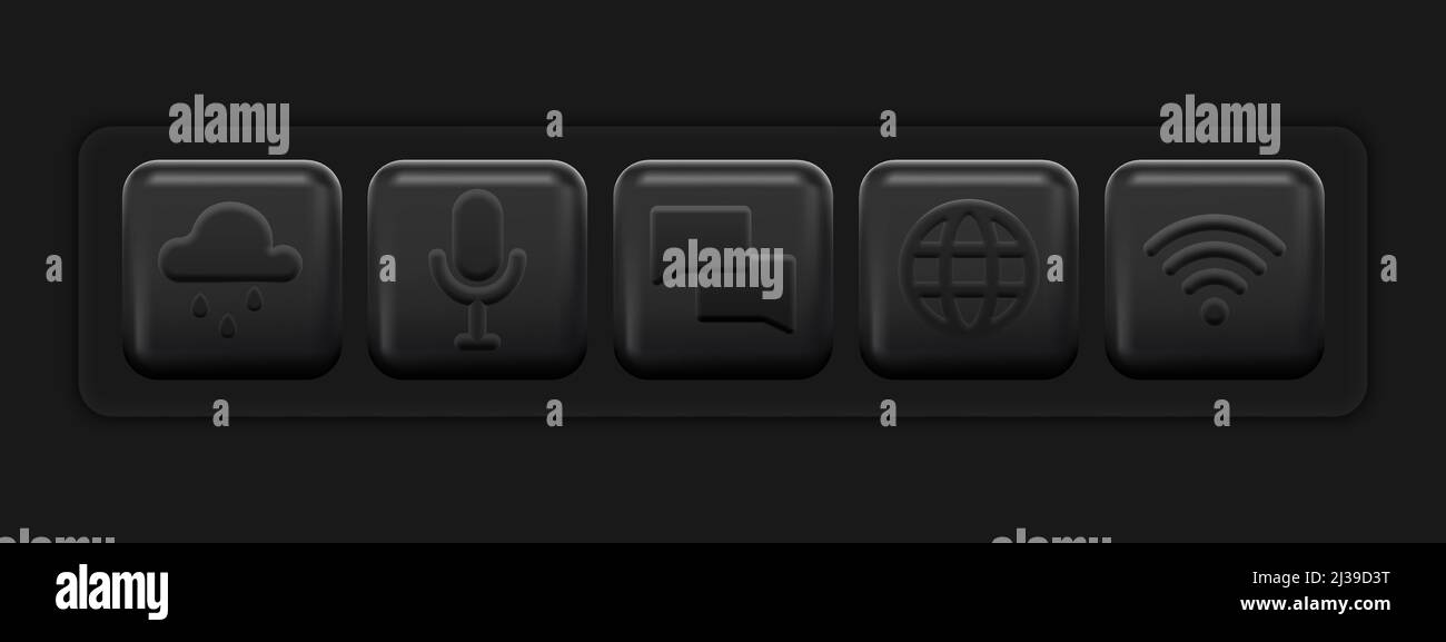 Black Icons Basic Set. UI App 3d Buttons. Vector illustration Stock ...