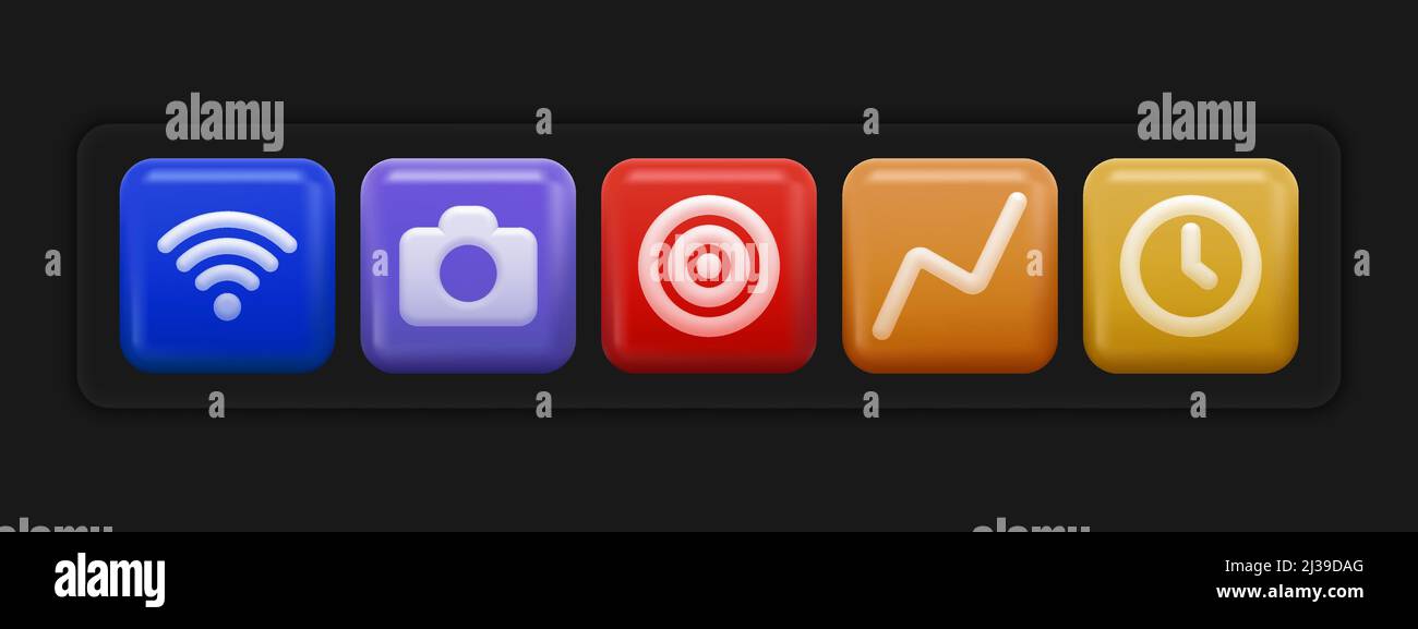 3d App Icons Set. Basic UI Buttons . Vector illustration Stock Vector ...