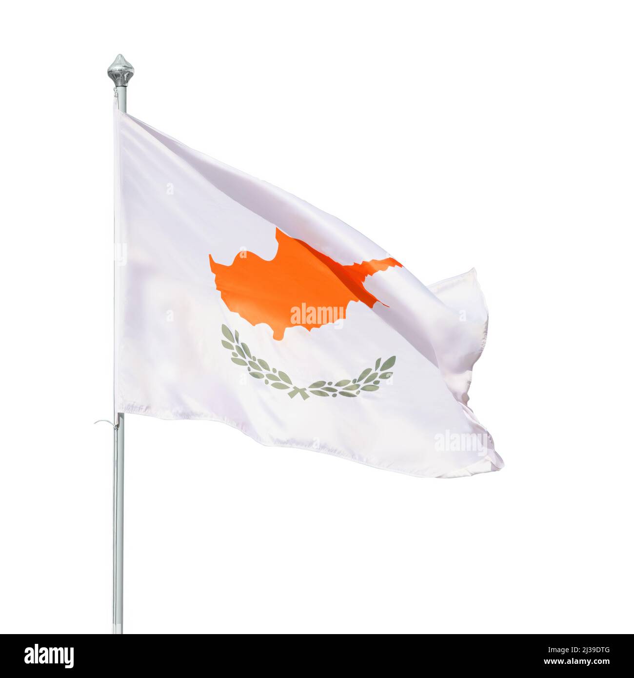 Cyprus flag on flagpole. Isolated on white, clipping path included ...