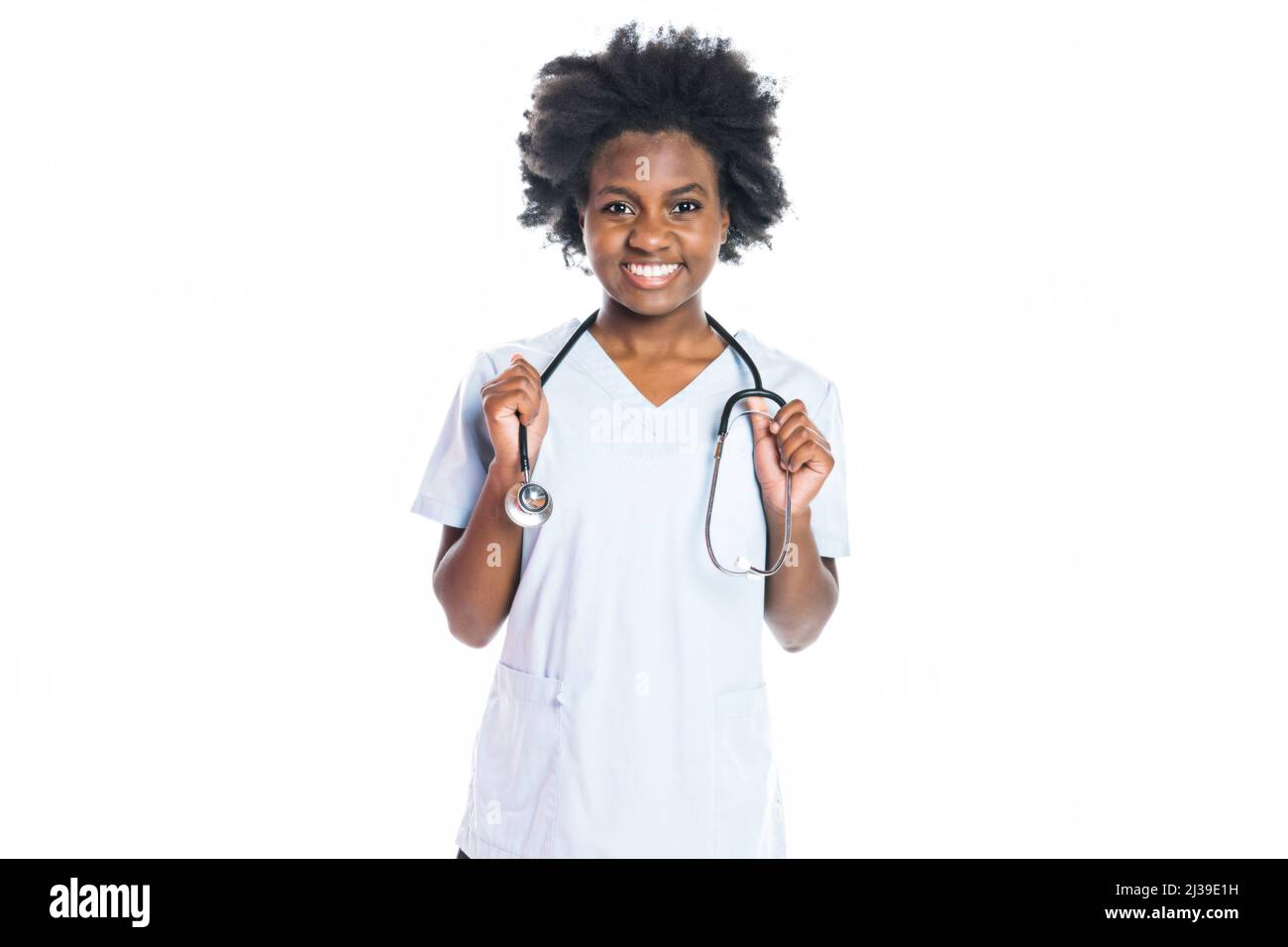 portrait of afro american female nurse on white background Stock Photo ...