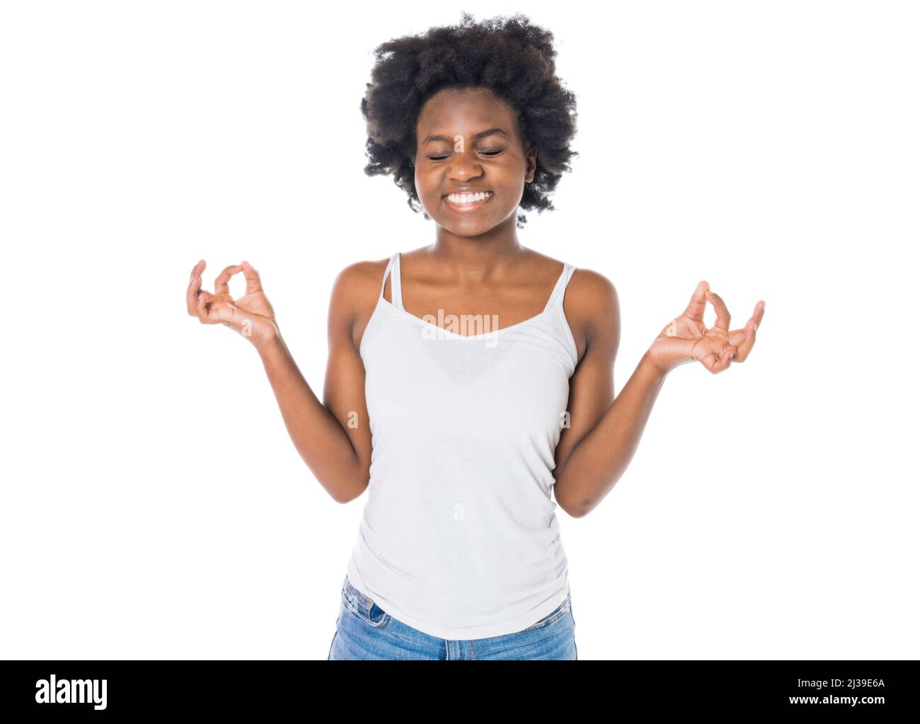 Young African Woman Isolated On White Background look like expected ...
