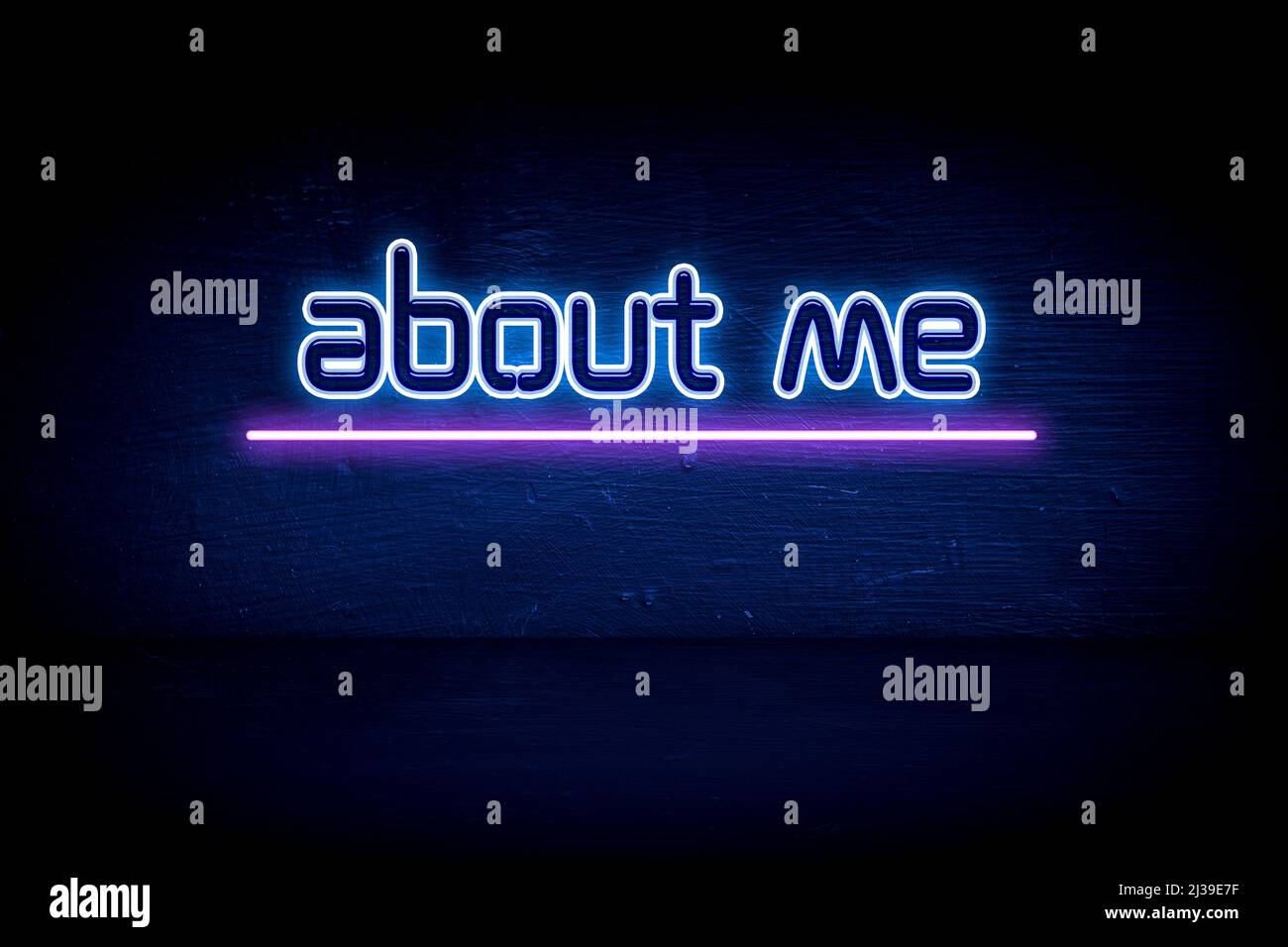 About Me - blue neon announcement signboard Stock Photo - Alamy