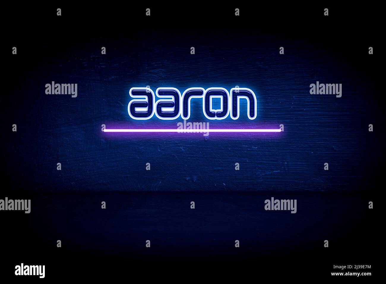 Aaron - blue neon announcement signboard Stock Photo - Alamy