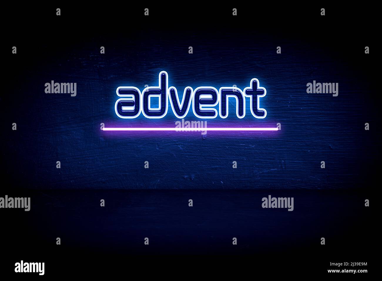 Advent - blue neon announcement signboard Stock Photo - Alamy