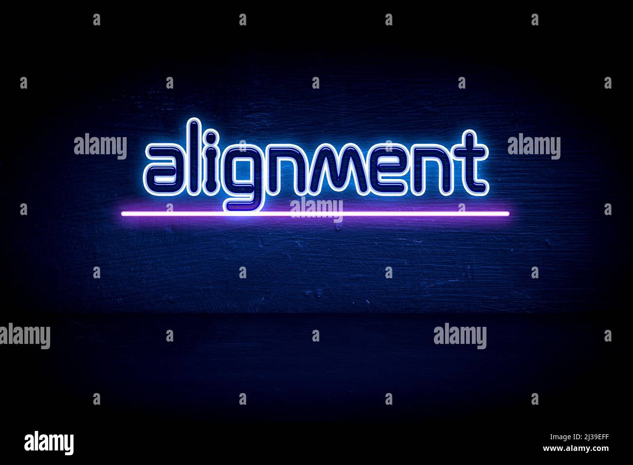 Alignment - blue neon announcement signboard Stock Photo - Alamy