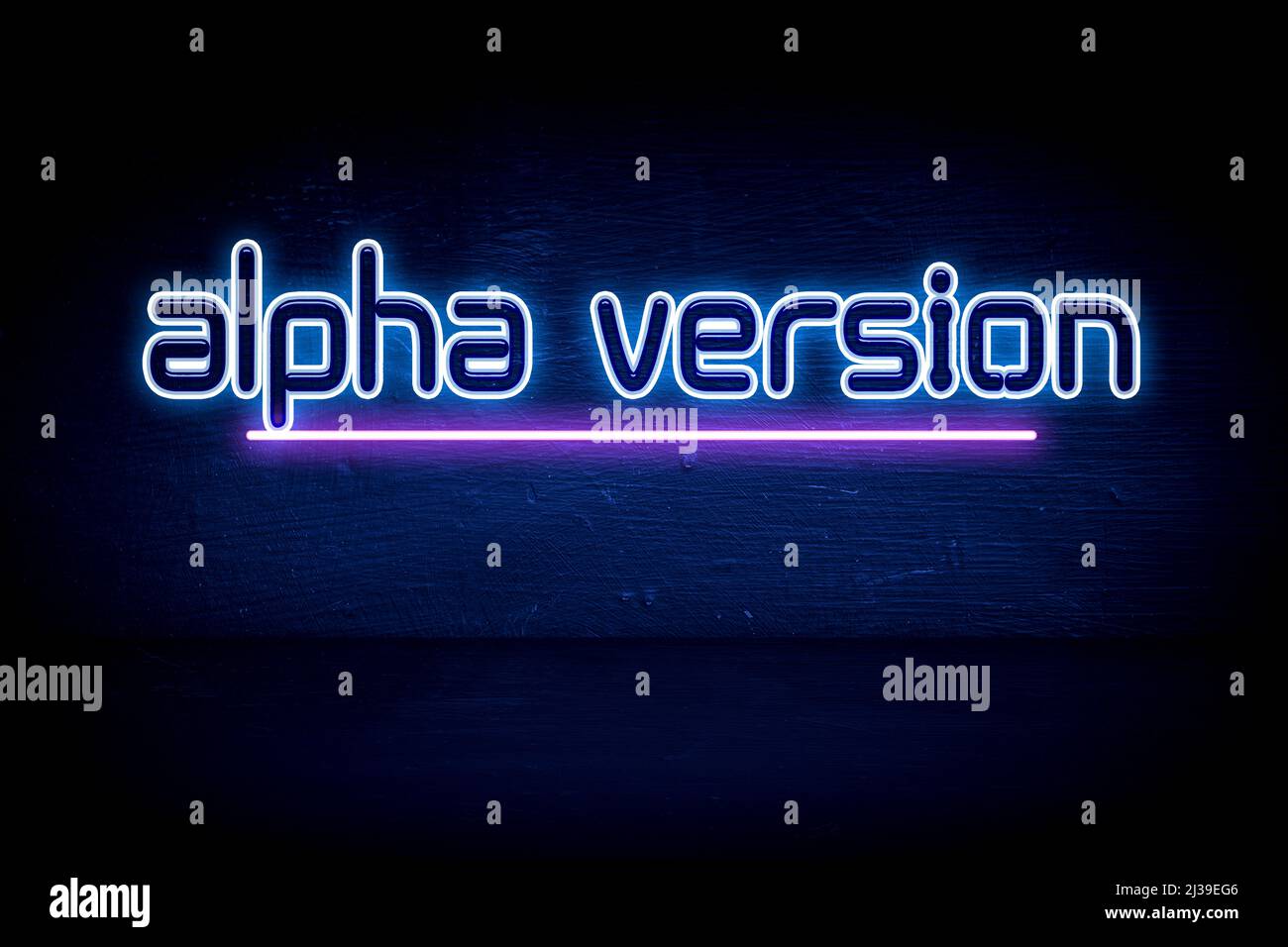Alpha version - blue neon announcement signboard Stock Photo - Alamy