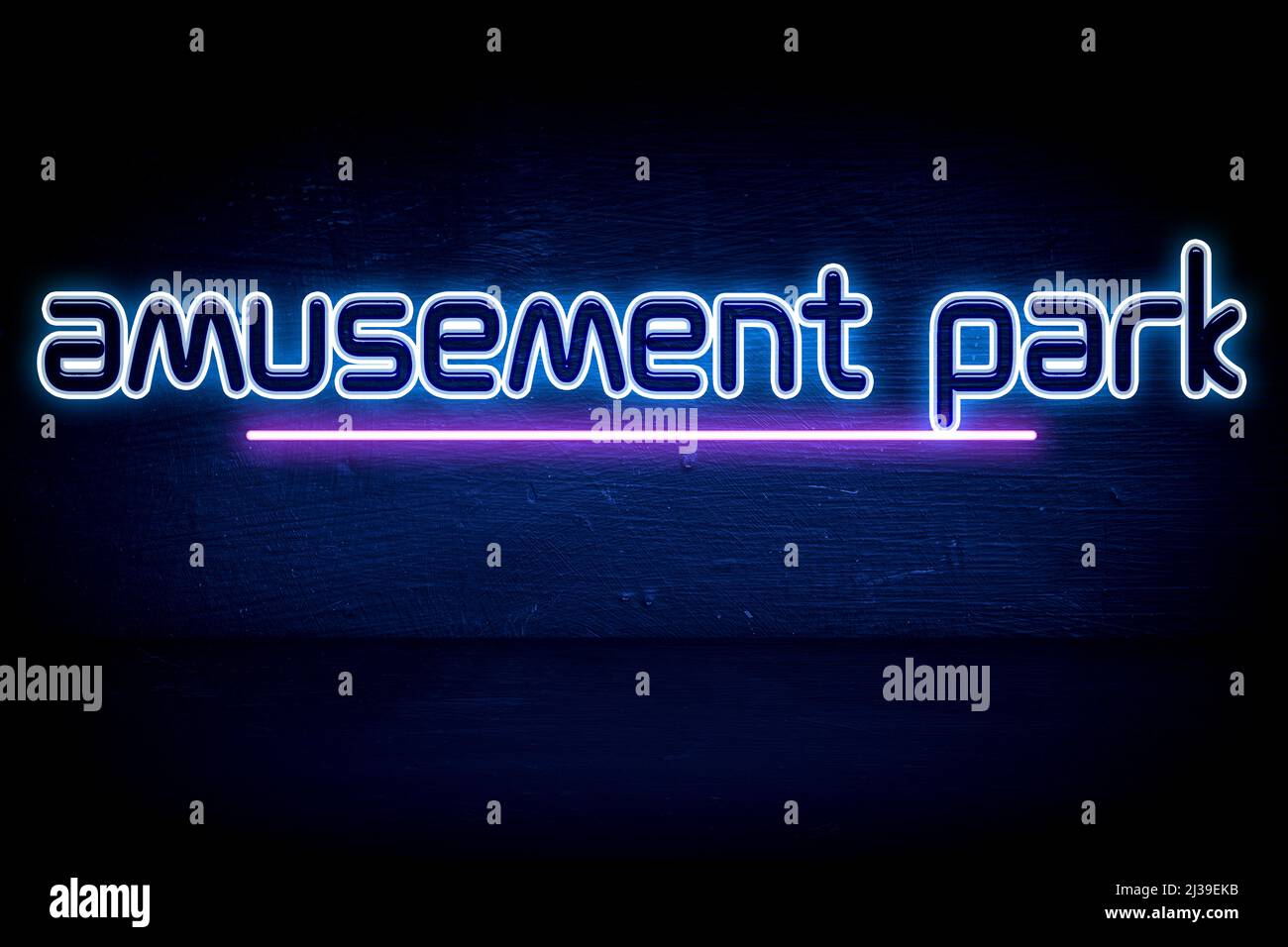 amusement park - blue neon announcement signboard Stock Photo - Alamy
