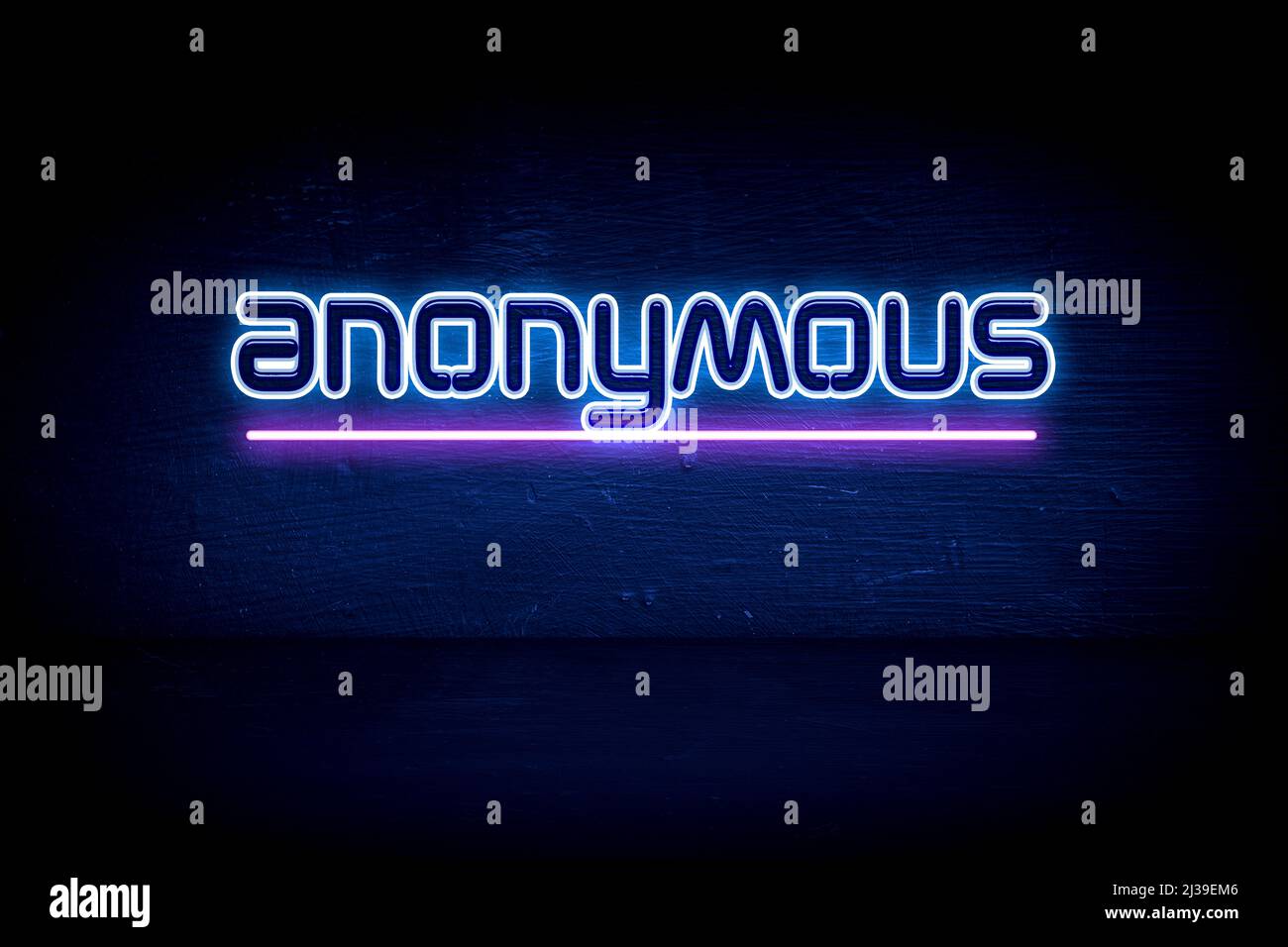 Anonymous - blue neon announcement signboard Stock Photo - Alamy