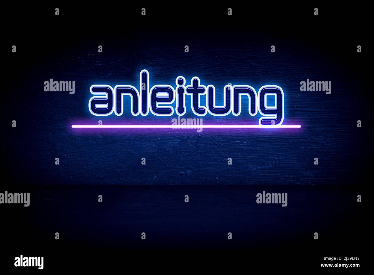 Anleitung - blue neon announcement signboard Stock Photo - Alamy