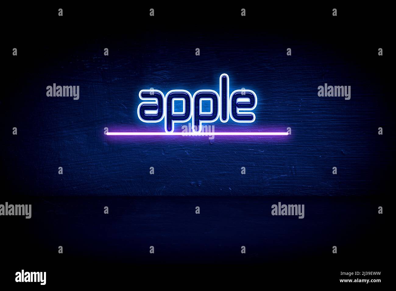 Apple - blue neon announcement signboard Stock Photo - Alamy