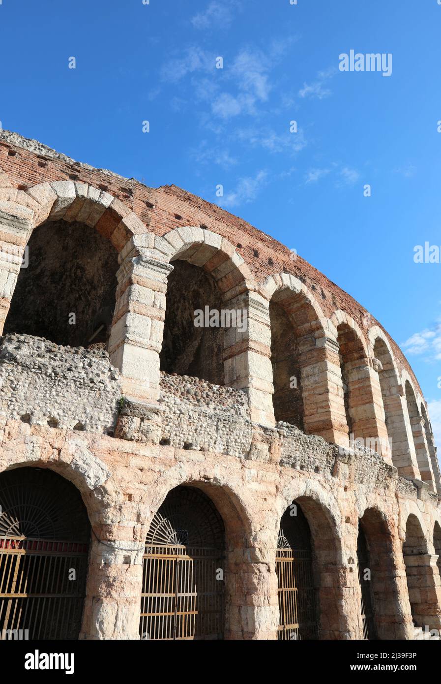 detail of ancient roman amphitheater called ARENA DI VERONA in Northern ...