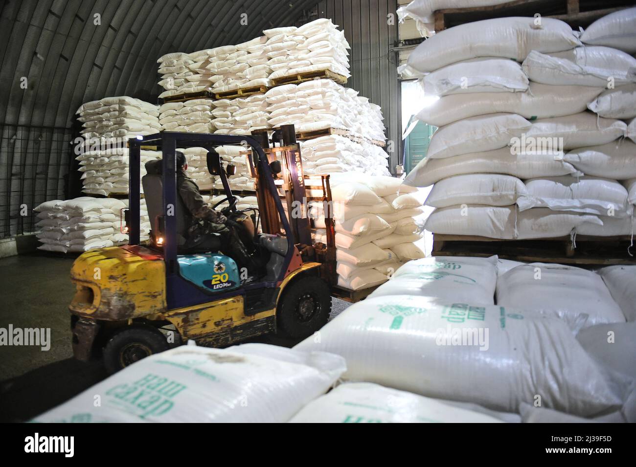 Sugar packaging at the "Region Trade Grocery" enterprise. Packings with ...