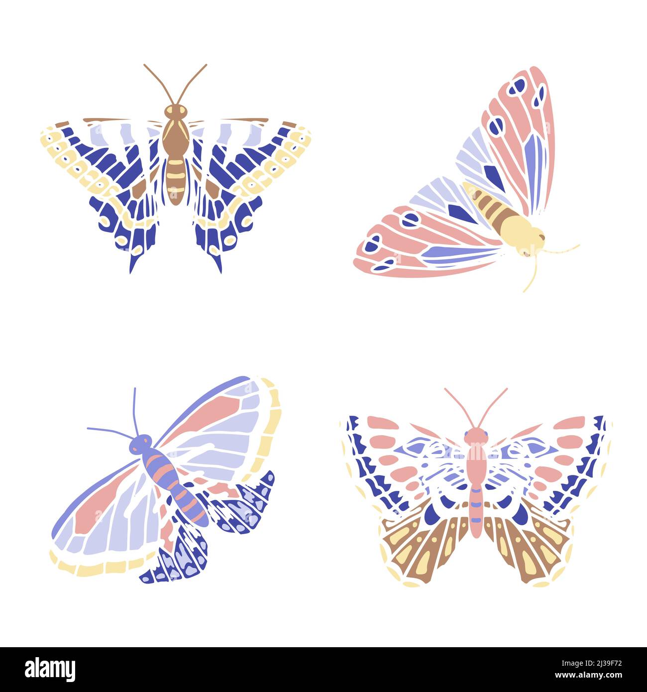 Set of different multicolored butterflies. Collection of fantasy ...