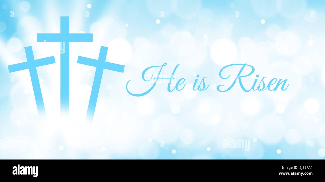 He is Risen, easter day abstract Bokeh background with glowing blue ...
